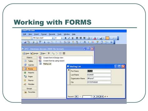 Microsoftaccessworkingwithformsandgeneratingreports107ppt Databases Computer