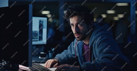 Premium Photo A Software Developer Immersed In Work Late At Night Multiple Screens Casting A