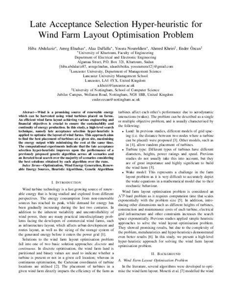 Pdf Late Acceptance Selection Hyper Heuristic For Wind Farm Layout