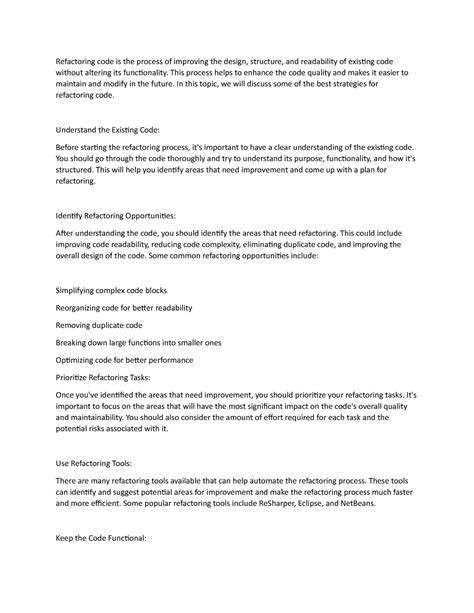 Refactoring Code Is The Process Of Improving The Design This Process Helps To Enhance The Code