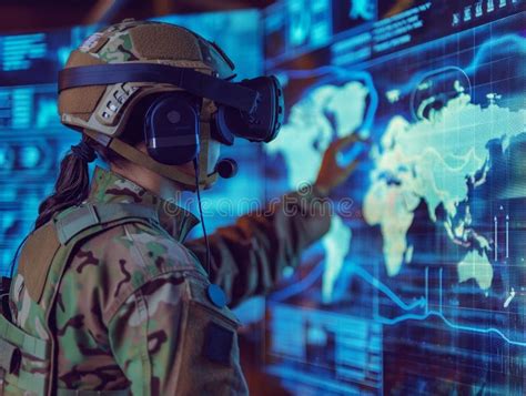 Soldier Using Advanced Technology In Command Center Stock Image Image