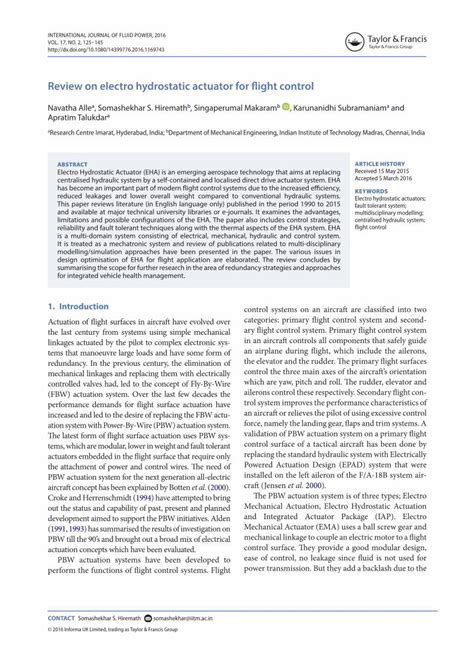 Pdf Review On Electro Hydrostatic Actuator For Flight Control Dokumen Tips