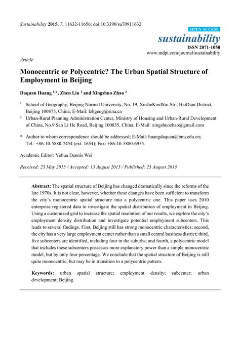 Pdf Monocentric Or Polycentric The Urban Spatial Structure Of Employment In Beijing