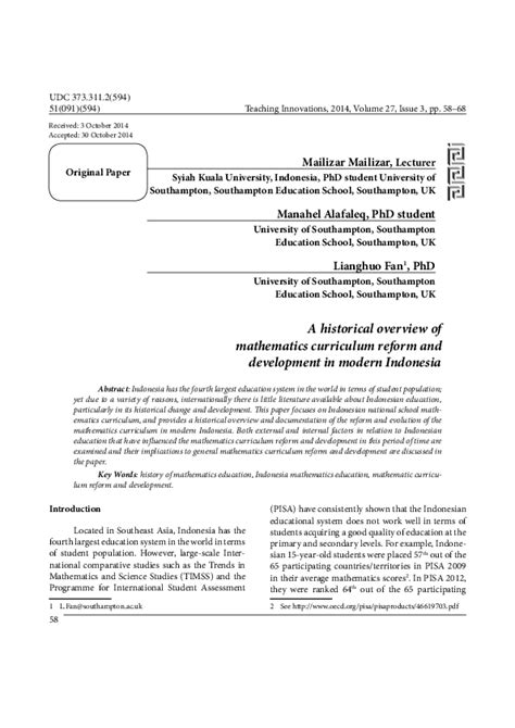 Pdf A Historical Overview Of Mathematics Curriculum Reform And