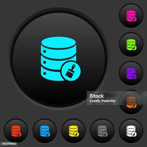 database paste data dark push buttons with color icons stock