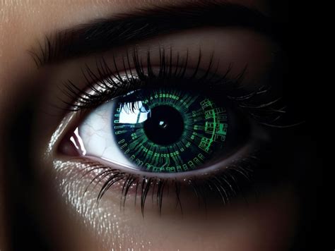 premium ai image closeup view of woman eye with digital coding iris screen concept of iris