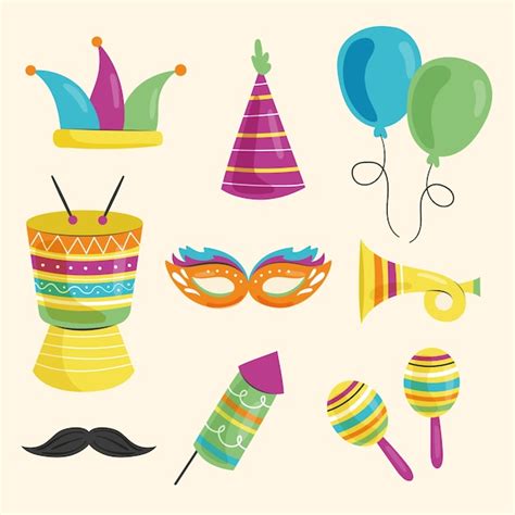 카니발 축하를 위한 평면 요소 컬렉션 무료 벡터