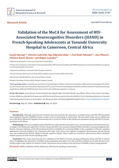 Pdf Validation Of The Moca For Assessment Of Hiv Associated Neurocognitive Disorders Hand