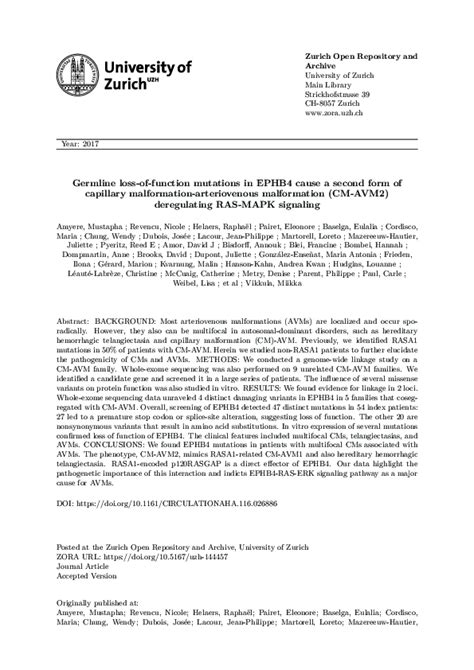 Pdf Germline Loss Of Function Mutations In Ephb4 Cause A Second Form