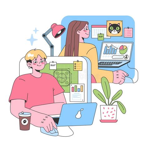 Workspace Scenario Flat Vector Illustration Stock Vector Illustration Of Sitting