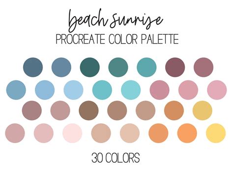 Beach Procreate Color Palette Sunrise Palette Morning Sunrise Procreate Color Palette Sunset