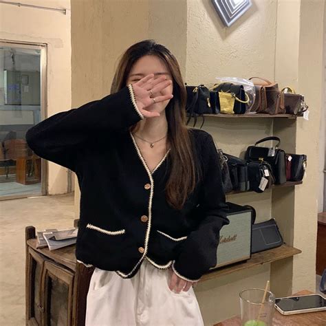 브이넥 트위드 가디건 자켓 루즈핏 여리 오버핏 봄 가을 간절기 아우터 하객룩 숏 키작녀 크롭