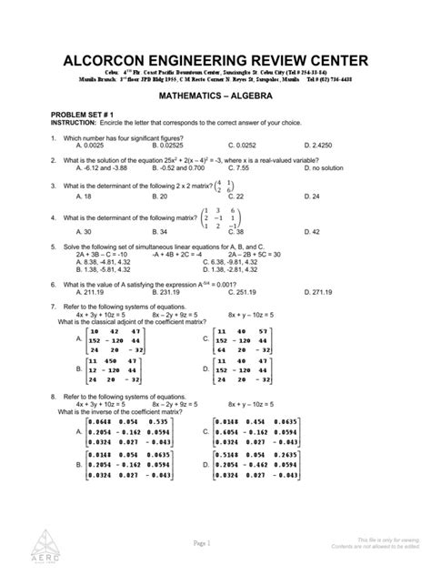 Problem Set Math Day 1 4 Pdf Equations Area