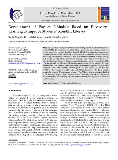 pdf development of physics e module based on discovery learning to
