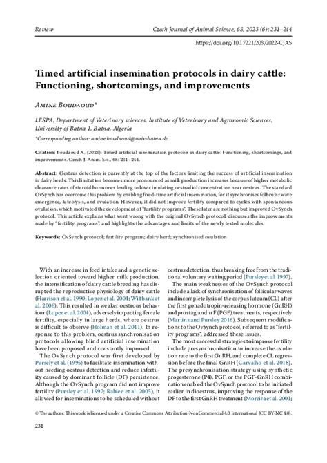 Pdf Timed Artificial Insemination Protocols In Dairy Cattle