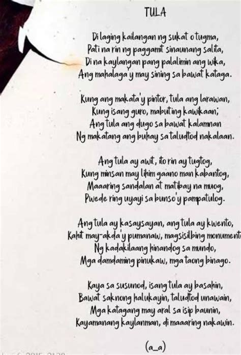 Performance Task Pagsulat Ng Sariling Tula Sumulat Ng Isang Orihinal Na Tulang Masining May