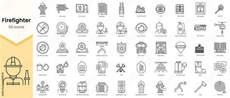 Simple Outline Set Of Firefighter Icons Linear Style Icons Pack Vector Illustration Stock