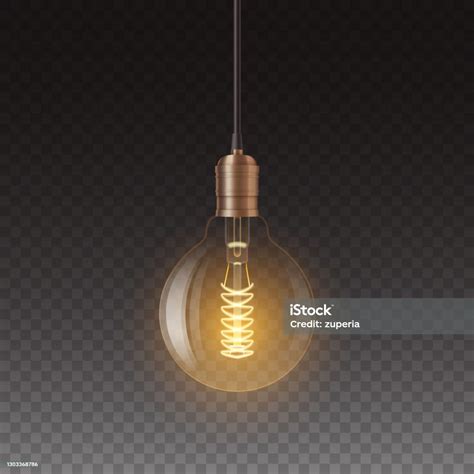 전선에 매달려 있는 사실적인 빛나는 램프 백열 레트로 디슨 전구 전구에 대한 스톡 벡터 아트 및 기타 이미지 전구 3차원 형태 매달기 Istock