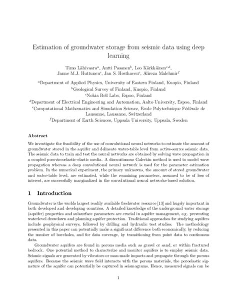 Pdf Estimation Of Groundwater Storage From Seismic Data Using Deep Learning