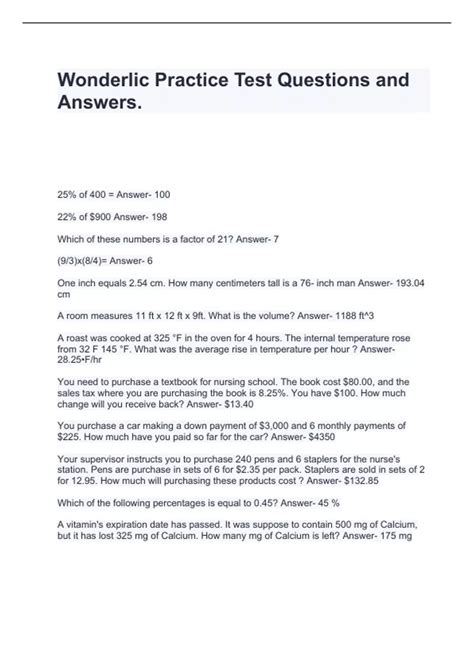 Wonderlic Practice Test Questions And Answers Wonderlic Stuvia Us