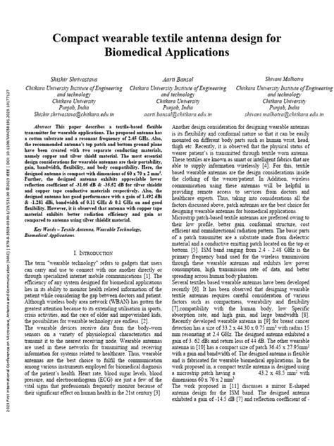 Compact Wearable Textile Antenna Design For Biomedical Applications Pdf Antenna Radio