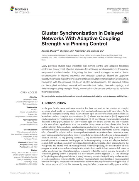 Pdf Cluster Synchronization In Delayed Networks With Adaptive