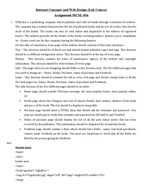 internet concepts and web design lab course assignment mcsl 016 pdf html cascading style