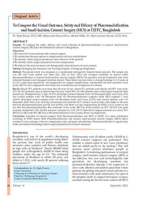 Pdf To Compare The Visual Outcome Safety And Efficacy Of