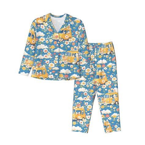Pajamas For Women Set Cute Daisy Car Yellow Long Sleeve Womens Pajama