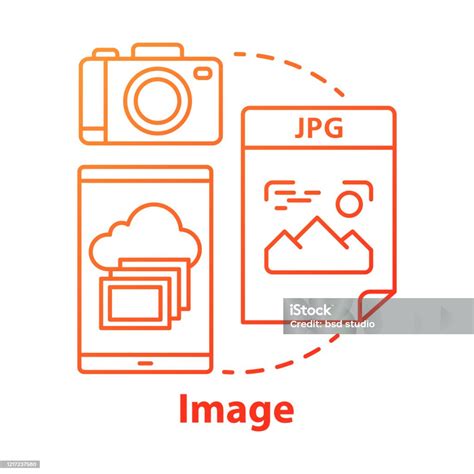 이미지 빨간색 개념 아이콘입니다 시각적 정보 아이디어 얇은 선 그림입니다 사진 및 사진 파일 저장소입니다 앨범 포토북 및 콜라주 촬영 벡터 절연 선도선 도면 개념에 대한