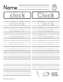 20 Words About Clock Print Handwriting Practice Worksheets TPT