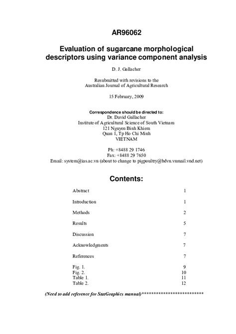 Pdf Evaluation Of Sugarcane Morphological Descriptors Using Variance