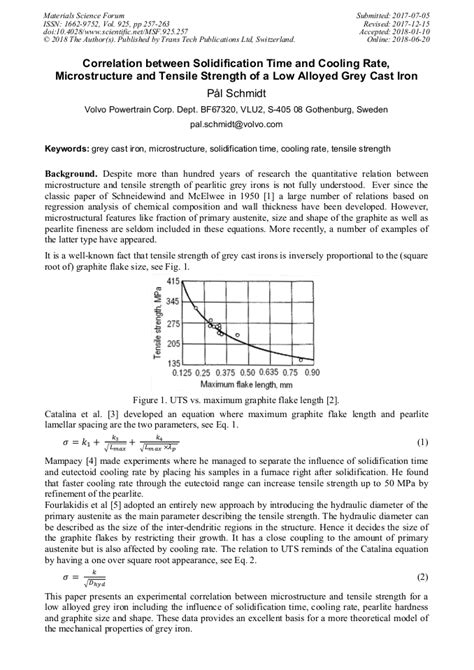 Correlation Between Solidification Time And Cooling Rate Microstructure And Tensile Strength Of