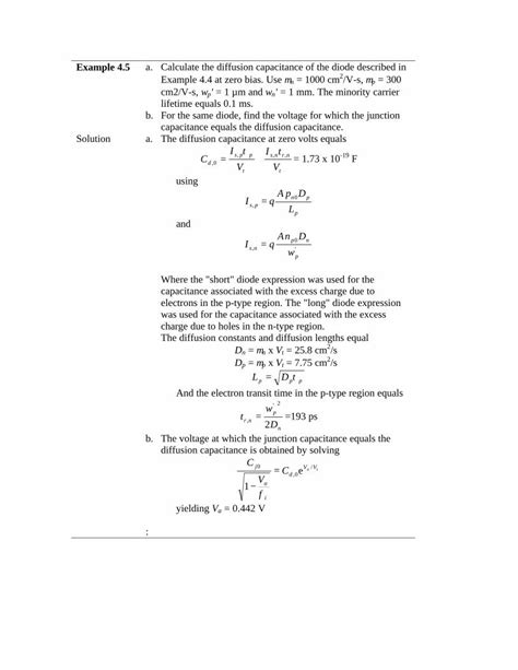 Pdf Example 4 5 A Calculate The Diffusion Capacitance Of The Diode