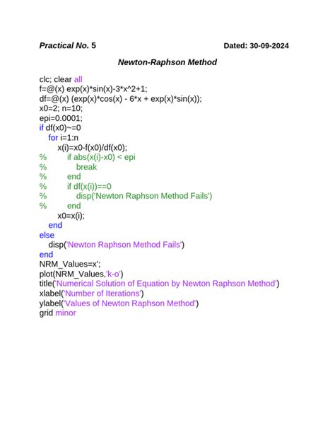 Newton Raphson Method Code 1 Pdf