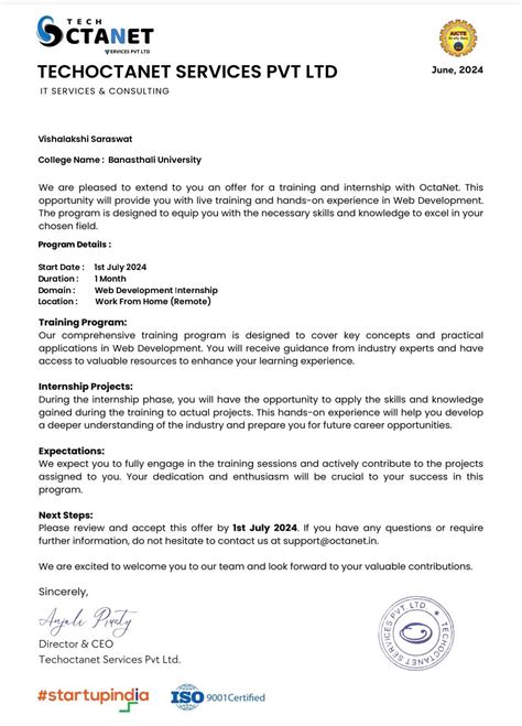Webdev Internship Octanet Excited Learning Newbeginnings Vishalakshi Saraswat