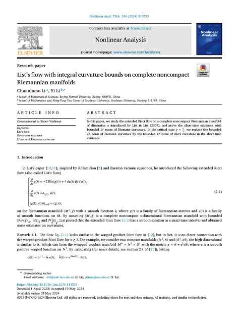 李逸等2024年5月在Nonlinear Anal 期刊在线发表论文