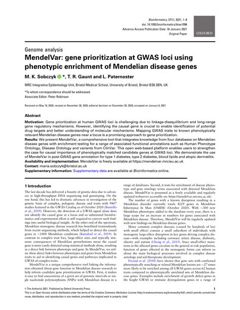 Pdf Mendelvar Gene Prioritization At Gwas Loci Using Phenotypic Enrichment Of Mendelian