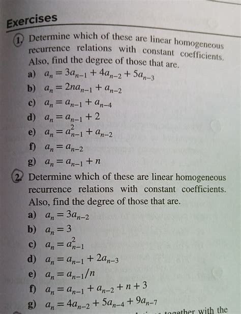 Exercises 1 Determine Which Of These Are Linear Homogeneous Recurrence
