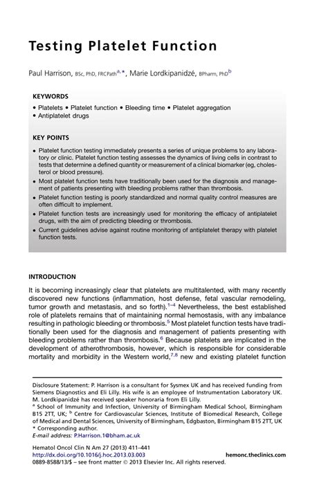 Pdf Testing Platelet Function