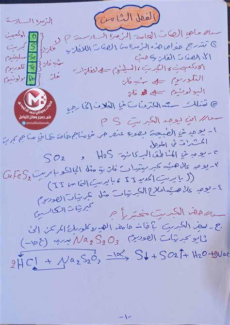 مختصر كيمياء الثالث متوسط للفصل الثامن 4 ورقات