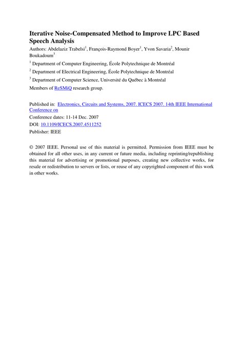 Pdf Iterative Noise Compensated Method To Improve Lpc Based Speech Analysis