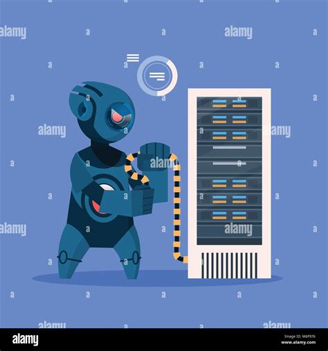 Robot Hacker On Blue Background Concept Modern Artificial Intelligence