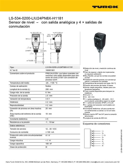 Data Sheet De Sensores De Nivel Descargar Gratis Pdf Sensor