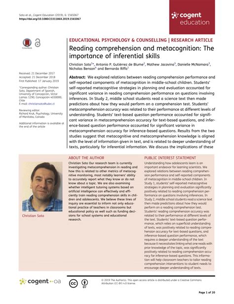 pdf reading comprehension and metacognition the importance of