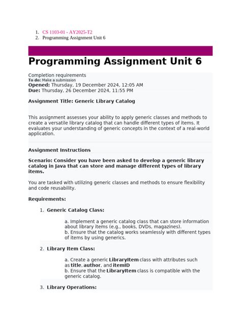 Programming Assignment Unit 6 Pdf Library Computing Java