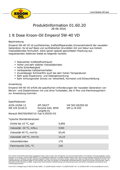 Kroon-Oil Emperol 5W-40 VD - Kroon-Oil - Ölanalysen und Ölanalytik für ...