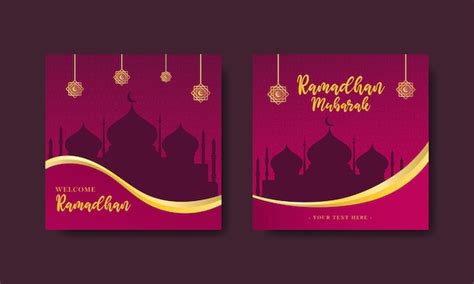 라마단 무바라크 이슬람 소셜 미디어 디자인 템플릿 세트 프리미엄 벡터