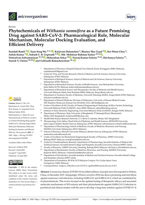 Pdf Phytochemicals Of Withania Somnifera As A Future Promising Drug Against Sars Cov 2