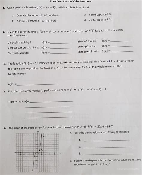 Solved Transformations Of Cubic Functions 1 Given The Cubic